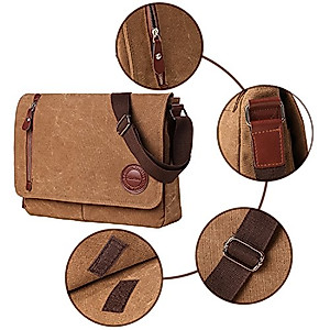 Vintage Canvas Satchel Messenger Bag for Men Women,Travel Shoulder bag 13.5" Laptop Bags Bookbag (Coffee)
