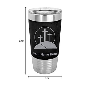 LaserGram 20oz Vacuum Insulated Tumbler Mug, Calvary Cross, Personalized Engraving Included (Faux Leather, Black)