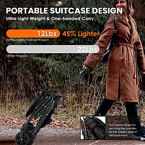 Uyittour Collapsible Wagon Cart Foldable with 220lbs Weight Capacity, Lightweight Portable Folding Utility Grocery Shopping Cart with Wheels for Camping Sports Beach and Shopping