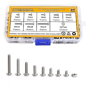 Sutemribor 240 Pieces M4 Stainless Steel Button Head Hex Socket Head Cap Bolts Screws Nuts Assortment Kit + Wrench