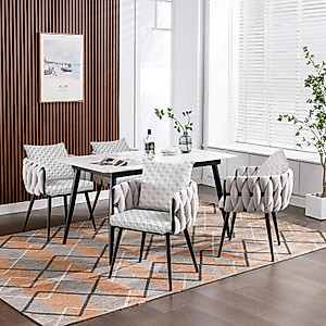 Wycian Comfortable Chairs, Cream Chair Vanity 2PCS Velvet with Woven Tufted Backrest Details Seat Height 18" for Living Room Bedroom Dining Rooms Garden