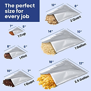 50x Wallaby 1-Quart Mylar Bag Bundle - (5 Mil - 7" x 10") Mylar Bags + 50x Labels - Heat Sealable, Food Safe, & Reliable Long Term-Food Storage Solutions - Silver