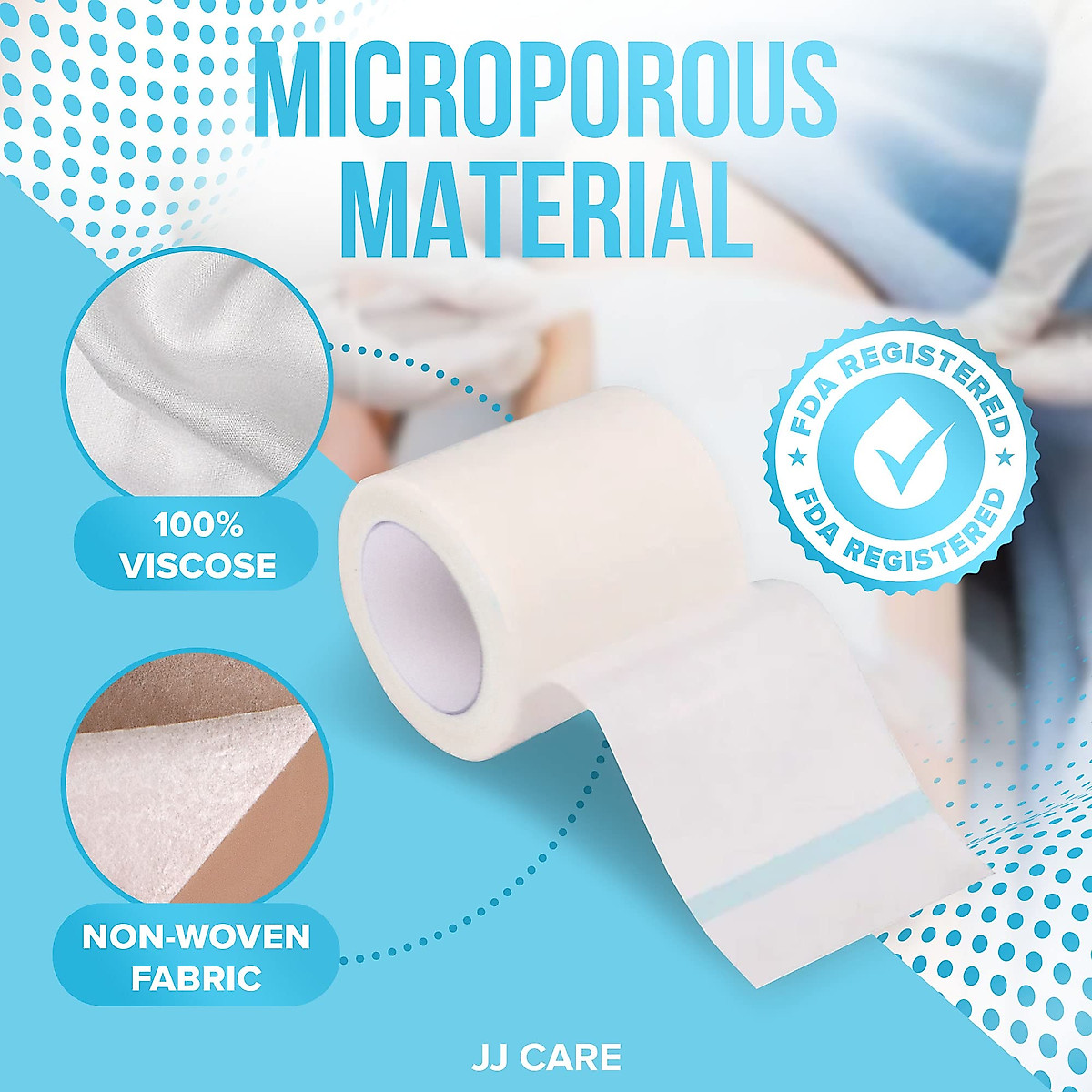JJ CARE Micropore Tape [Pack of 8], 2” x 10 Yards, Breathable Paper Tape Medical Use, Latex-Free Paper Surgical Tape, Individually Boxed Paper Bandage Tape Rolls