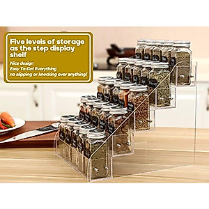 AmHoo Acrylic Spice Rack - 5 Tiers Seasoning Shelf Kitchen Spice Rack Organizer for Cabinets