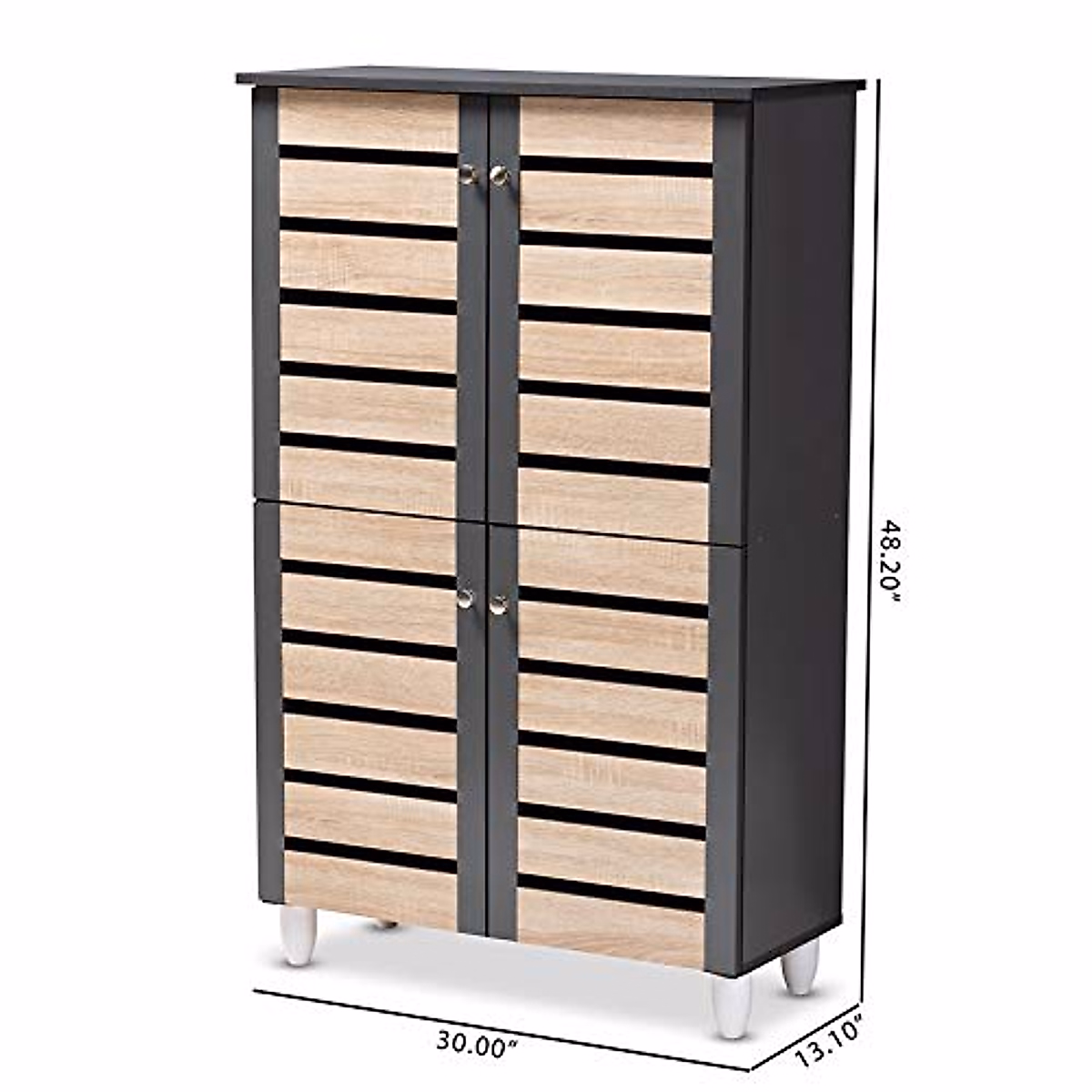 BOWERY HILL Mordern Two-Tone Oak Wood 4-Door Shoe Cabinet in Dark Gray