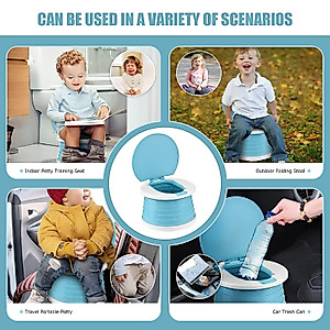 Portable Potty for Toddler Travel Foldable Potty Seat for Toddler Training Toilet for Kids Boys Girls Car Potty On The Go Potty Travel Potty Chair for Camping Park Indoor/Outdoor (Blue)