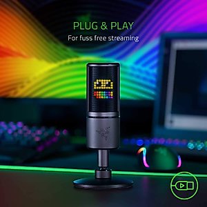 Razer Seiren Emote Streaming Microphone: 8-bit Emoticon LED Display, Stream Reactive Emoticons, Hypercardioid Condenser Mic, Built-in Shock Mount, Height & Angle Adjustable Stand, Classic Black