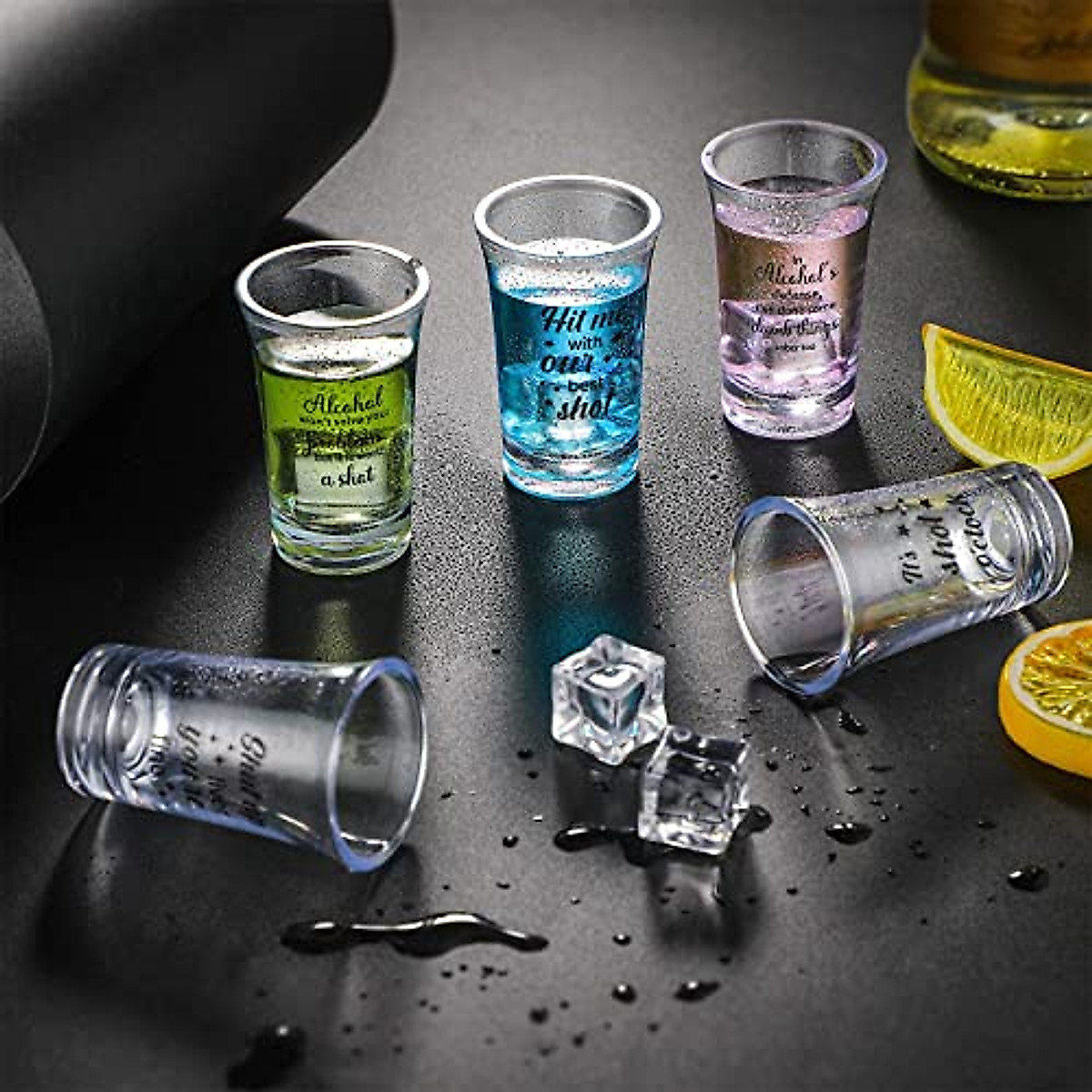 24 Packs Acrylic Clear Party Shot Glasses Set 1.2 Ounce Heavy Base Shot Glasses Funny Friends Shot Glasses for Adult Small Glass Shot Cups, 8 Styles