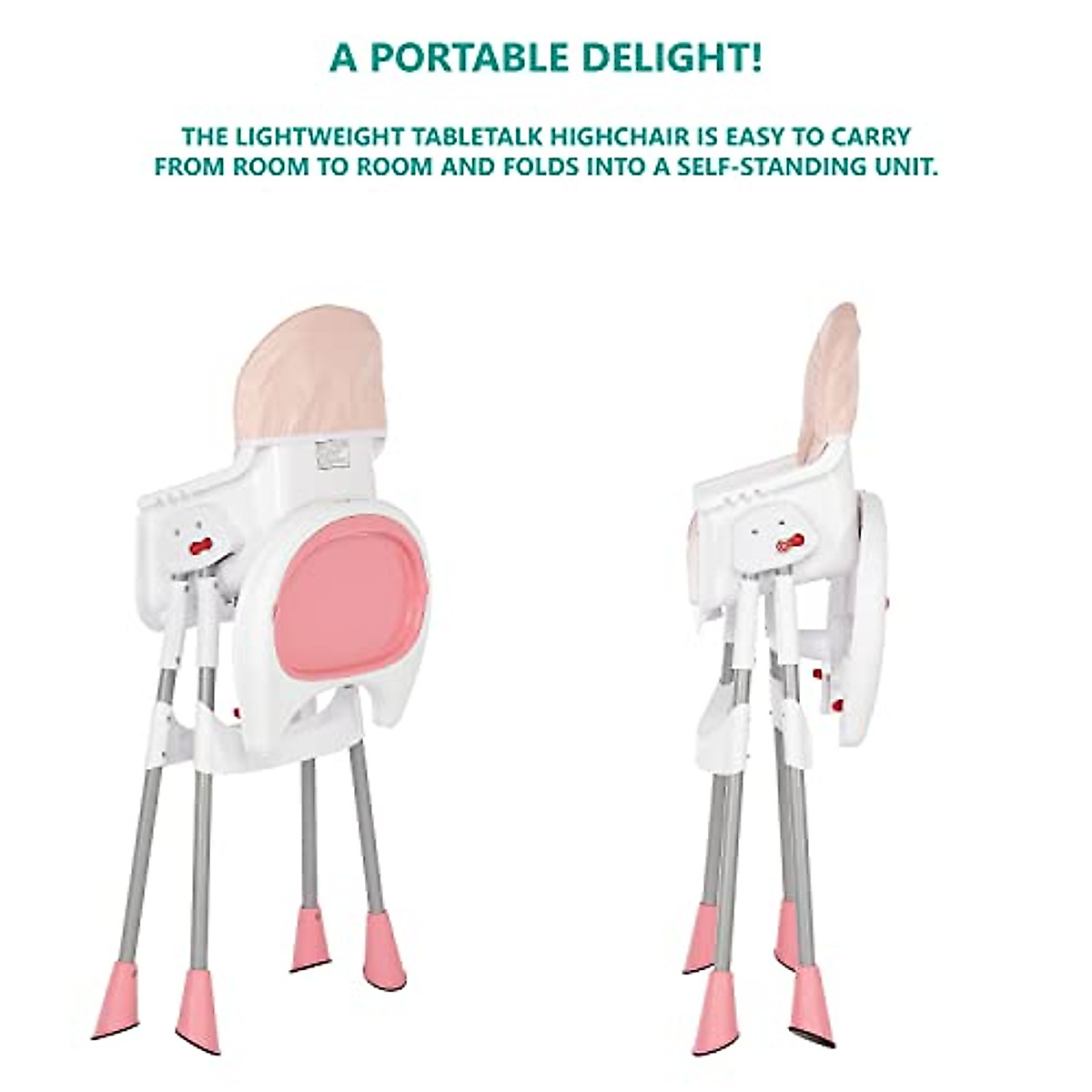 Dream On Me Portable 2-in-1 Tabletalk High Chair, Convertible Compact Light Weight Highchair, Pink