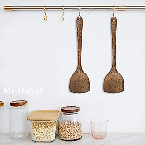 Wooden Spatulas for cooking - Set of 2 12.8 Inch 12 Inch Versatile Utensils, Wooden Spoons, Anti Scratch Non Stick Cookware, Eco Friendly, Wooden Wok Spatula Turner For Cooking