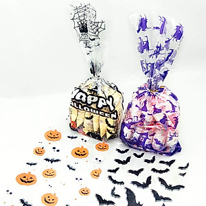 Hifunwu 120 PCS Halloween Cellophane Bags Halloween Treat Bags with Ties Trick or Treat Bags for Candy Cookie Goodies Gift Favor Halloween Party Supplies