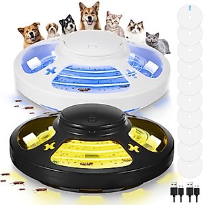 2024 New Flea Traps for Inside Your Home with Light and 10 Flea Trap Refill Discs, UV Flea Light Trap with 4 LED Light Modes Flea Killer Traps for Dogs Cats Attractant Catcher for Home(2 Pack)