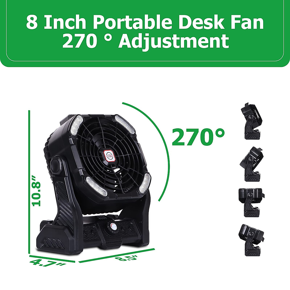 Camping Fan with LED Lantern, Portable Fan Rechargeable Battery Powered Fan for Outdoor Camping Fans, 270°Head Rotation Beach Fan, Quiet Table Fan Battery Operated USB Fan for Tent Picnic Black X26
