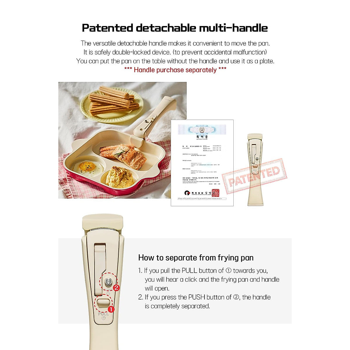 BESPOKE MULTI HANDLE For BRUNCH PAN, EGG PAN, Detachable handle