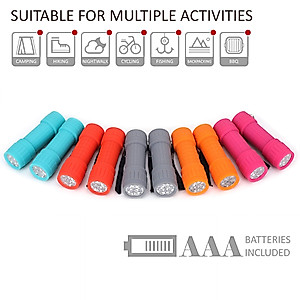 FASTPRO 10-Pack, 9-LED Mini Flashlight Set, AAA Batteries are Included and Pre-Installed, Perfect for Class Teaching, Camping, Wedding Favor
