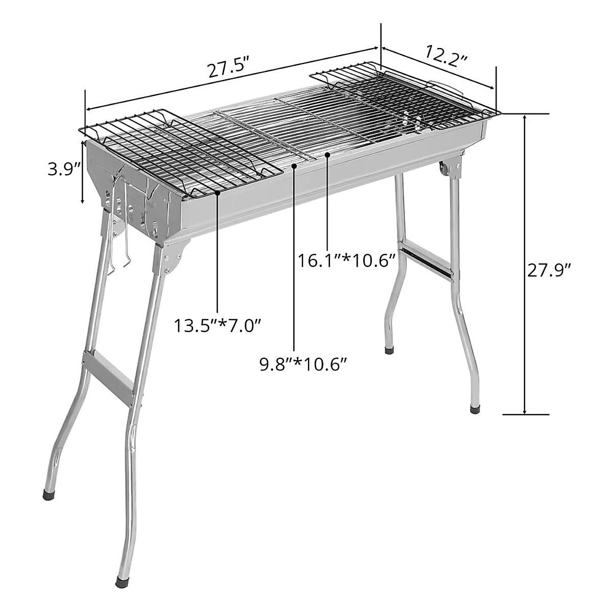 Outvita Portable Charcoal Grill, 28x 13 x 27" Foldable Barbecue Grill, Stainless Steel BBQ Grill and Smoker for Outdoor Cooking Camping Hiking Party Picnic Garden Beach