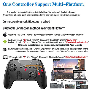 Bluetooth Controller for Switch/Mac/PC/Steam/Mobile Phone/iOS/Android//TV/iPad/Table/Apple Arcade MFi Games, switch pro controller wireless with Adjustable Dual Motion,Turbo,Macros,6-Axis,Wake Up for Black Myth: Wukong