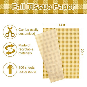 Whaline 100 Sheets Fall Tissue Paper Folded Flat Buffalo Plaid Wrapping Paper Thanksgiving Gift Wrapping Tissue Paper Art Paper for Home DIY Gift Bags Party Favor Autumn Birthday Decor, 14 x 20inch