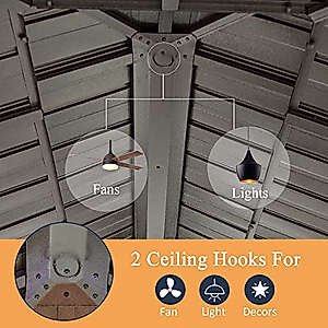 12' x 14' Hardtop Gazebo, Domi Wood Looking Aluminum Gazebo with Galvanized Steel Double Roof, Permanent Metal Gazebo with Curtains and Netting for Patio Lawn and Garden