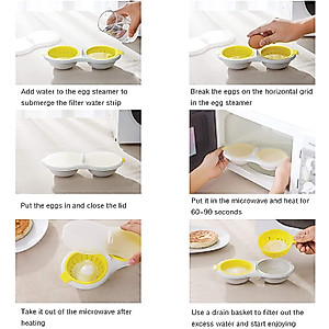 LaiDuoNINI Microwave Egg Poacher，Egg Cooking Rings, 2 Cavity, Food Grade Double Cup Boiler， Ovens Breakfast Cookware Kitchen Steamed Poached Gadget，Cooks Two Eggs at Once, (1358314-916-1820006481)