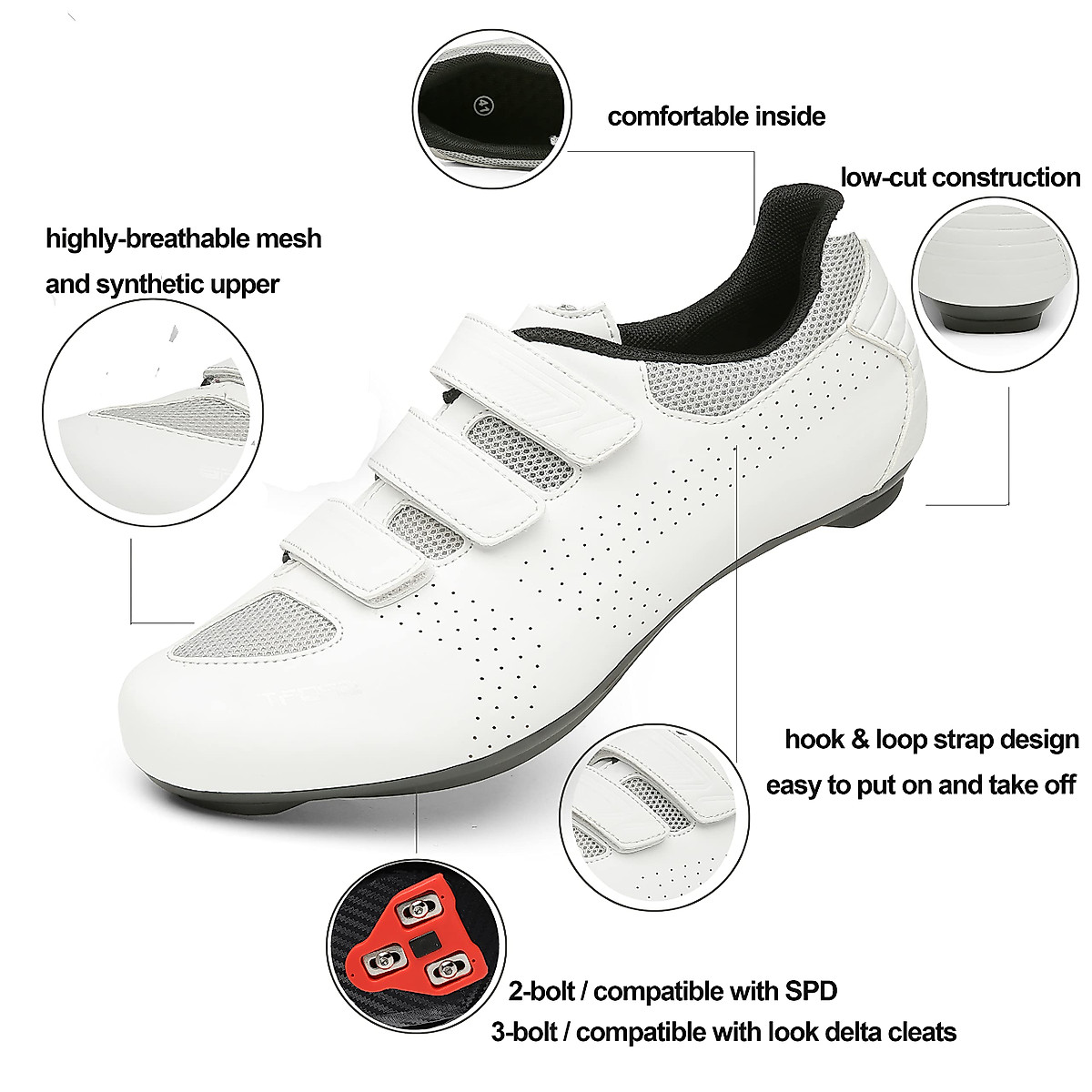 Honosuker Women Men Delta Cycling Shoes Compatible with Peloton Indoor Spinning Class Outdoor Road Bike Bicycle Shoes White
