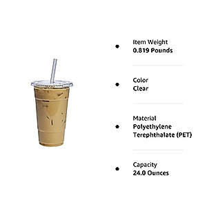 Comfy Package [24 oz. - 50 Count Clear Plastic Cups With Lids, Disposable Coffee Cups with Flat Lids - Ideal for Cold Beverages, Smoothies, and To-Go Drinks