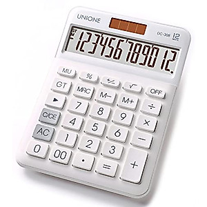 UNIONE Big Size Calculator with a Bright LCD, Dual Power Handheld Desktop. Color. Business, Office, High School 5×7in (WHITE)