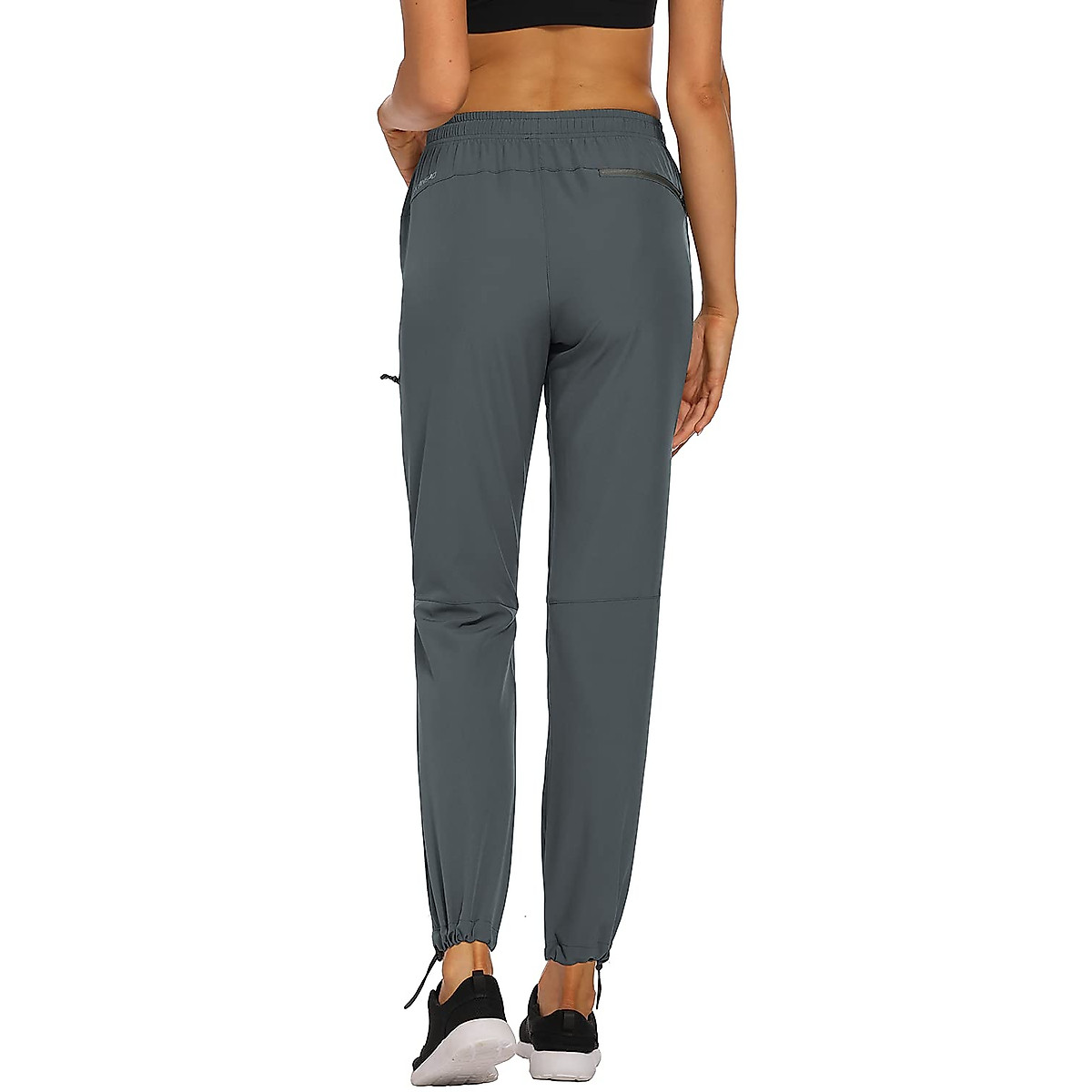 Xtansuo Women's Hiking Fishing Pants Lightweight Trail Camping Water Resistant Elastic Waist Quick Dry UPF 50 Outdoor UV Running Drawstring Climbing Mountain Jogger with Zipper Pocket Black M