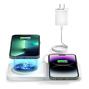 Magnetic Wireless Charging Pad, GEEKERA 2 in 1 Charging Station for Apple, Dual MagSafe Wireless Charger for iPhone 14/13/12 Pro Max/Pro/Plus/Mini, AirPods 3/Pro 2 (ONLY for Apple Products)