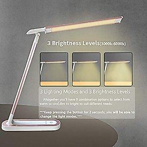 HDTIME-Desk Lamp with USB Charging Port, 3 Lighting Modes 3 Brightness Levels Desk Light,Touch Control Adjustable Led Kids Desk Lamp Pink for Reading,Study,Office