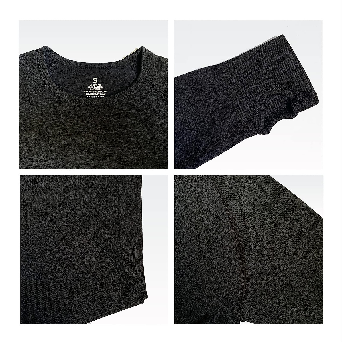 Long Sleeve Workout Shirts for Women Gym Running Yoga Tops Thumb Hole Long Sleeve Crop Tops for Women/Dark Grey-S