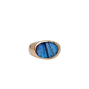 Flat Natural Labradorite Ring, Copper Ring, 925 Solid Sterling Silver Ring, Engagement Ring, Promise Ring, Blue Gemstone Ring, Oval Shape Horizontal Ring (Copper, 9.5)