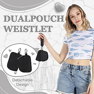 Mini Zip Around Wristlet Wallet for Women, Small Keychain Wallet Dual Pouch Portable Detachable Coin Purse Card Holder, Mini Pocket Key Chain Wristlet Wallet Ideal Birthday Gift(Pink+White)