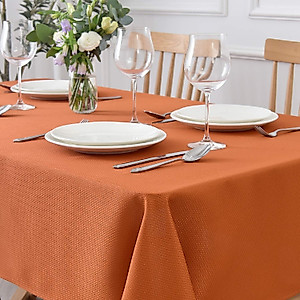 maxmill Rectangle Textured Tablecloth Waterproof Spillproof Wrinkle Free Table Cloth, Kitchen Dining Tabletop Thanksgiving Decoration, Table Cover for Outdoor and Indoor, 52 x 70 Inch, Rust