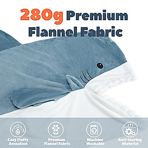 Touchat Shark Blanket for Adult Super Soft Cozy Flannel Throw Wearable Blanket, Cartoon Animals Shark Blanket Hoodie, Sleeping Bag Cosplay Shark Costume Blanket Gifts for Shark Lovers (Blue,M)