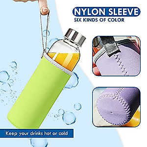 YEBODA Glass Water Bottles 18oz Bottles For Beverage and Juicer Use Stainless Steel Caps - Including Colorful Nylon Protection Sleeve,Pack Of 6