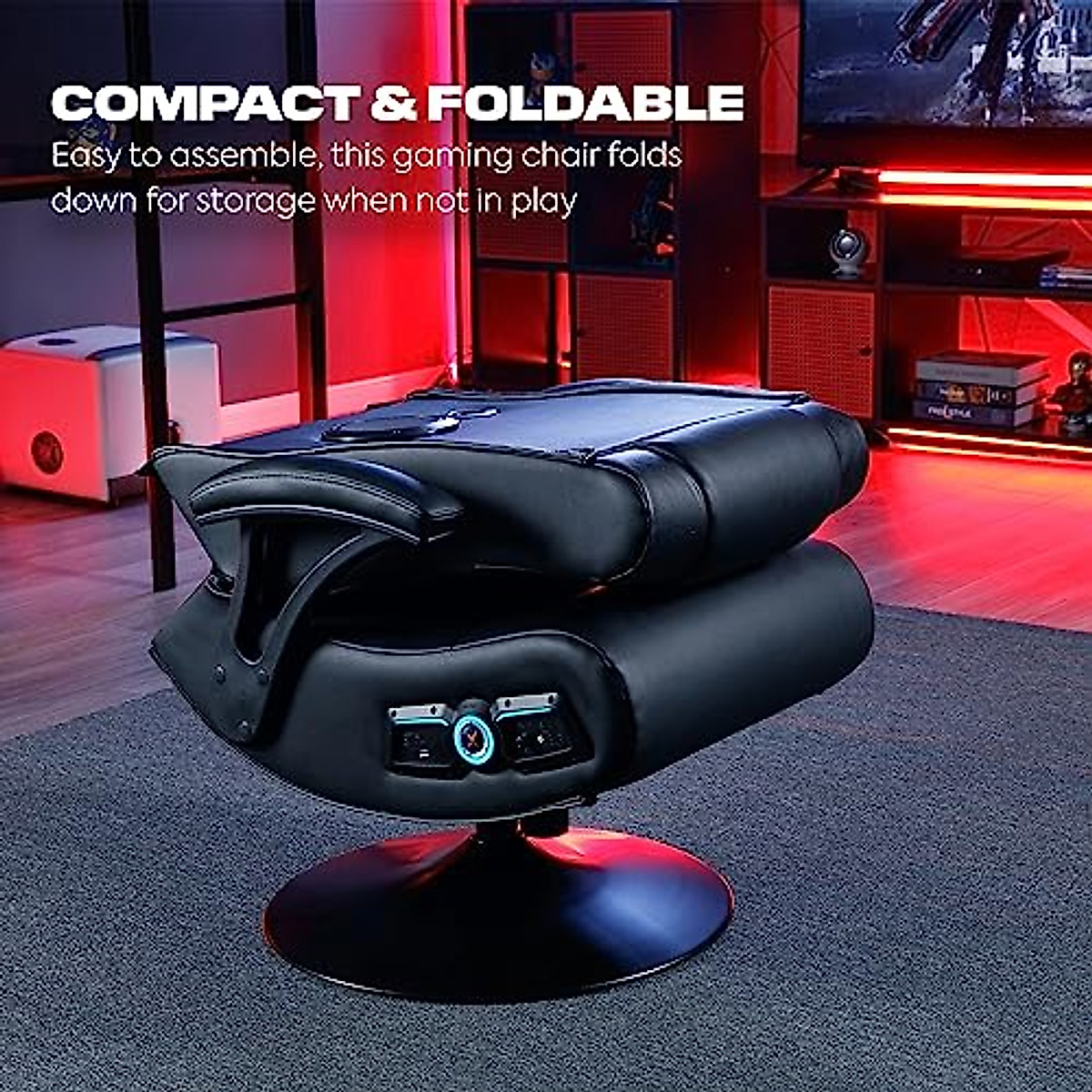 X Rocker Sphynx Pedestal Gaming Chair, with Headrest Mounted Speakers, 2.1 Wireless, Backrest Subwoofer, Padded Armrest, 5111501, 30.9" x 20.5" x 40", Black