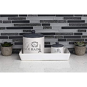 Home Basics, White Le Bain Paris 2 Piece Canister Set with Coordinating Ceramic Vanity Tray