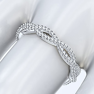 PRSTANI Solid 14k White Gold Infinity Twist Rope Wedding Band For Women Bridal Ring (6.5)