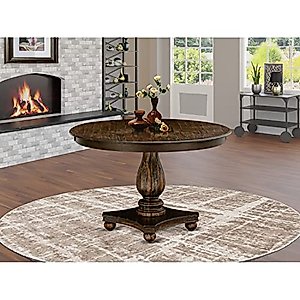 East West Furniture FE2-07-TP Ferris Dining Table - a Round Wooden Table Top with Pedestal Base, 48x48 Inch, Distressed Jacobean