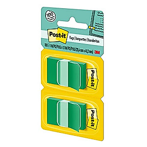 Post-it Flags, 50/Dispenser, 2 Dispensers/Pack, 1 in Wide, Green (680-GN2)