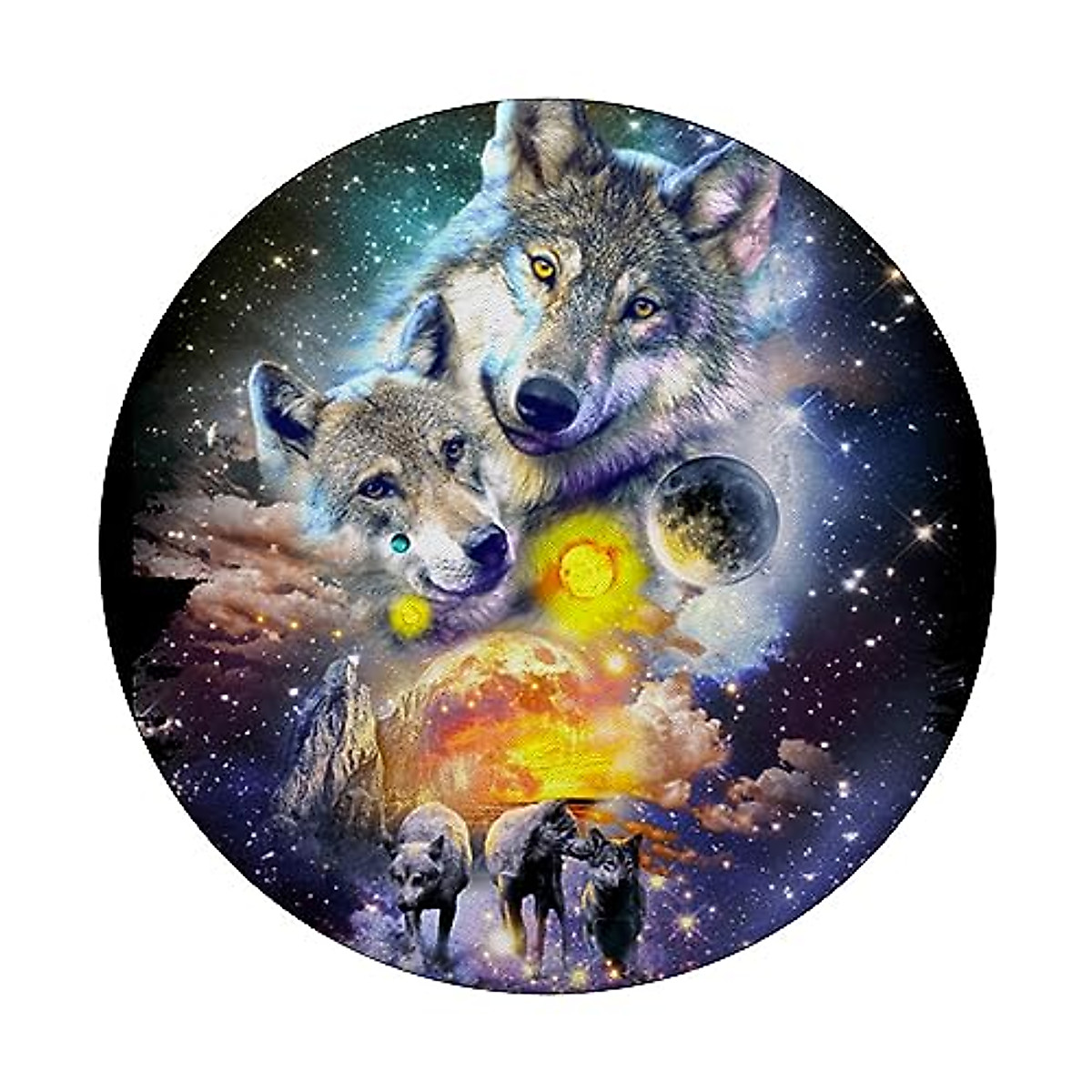 Cosmic Space Wolf, Wolves Family Howling, Night-time Reunion PopSockets Standard PopGrip