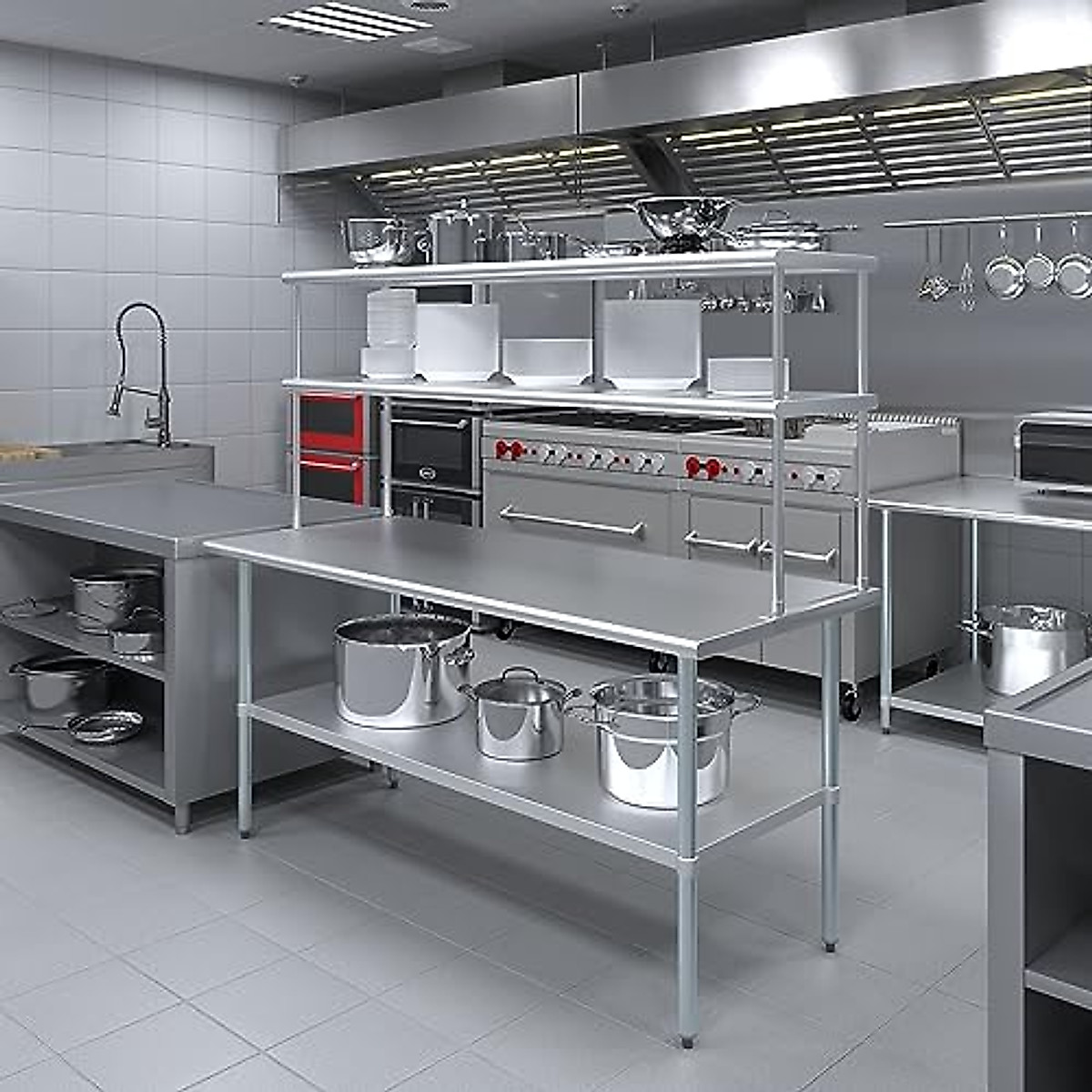 KPS Commercial Stainless Steel Work Prep Table 30 x 48 with Double Overshelf 12 x 48 - NSF