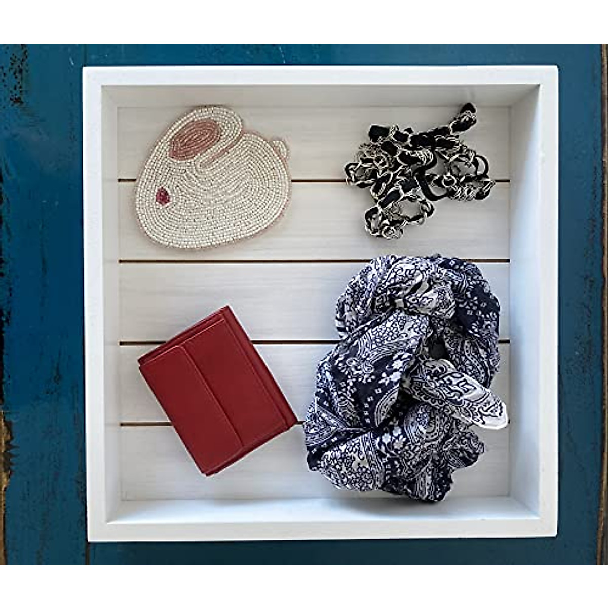 White Square Tray Wooden Serving Tray for Ottoman Vanity Coffee Table Breakfast in Bed Tea Accessory Organizer (12 x 12 x 2 & 10 x 10 x 1.2, Set of 2) (White)