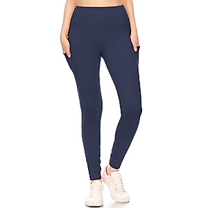 Leggings Depot Women's High Waisted ActiveFlex Leggings Pants (W/Pockets-Full Length, Navy, XL)