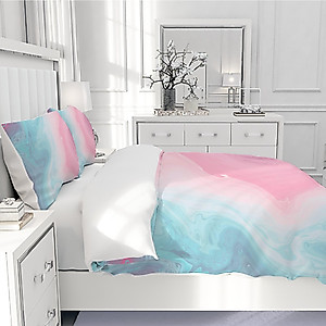 Vantaso Bedding Set Duvet Cover Set Twin Size 2 Piece Set 1 Quilt Cover and 1 Pillow Case Sham Marble Stone Ink Abstract Pink Blue for Kid Boy Girl Women Men