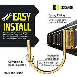 DC Cargo - E Track J Hooks (4.5" - 2 Pack) - Large Heavy Duty E Track Accessories - Hanging Hooks for Your ETrack Rail System - Use in Enclosed Trailers, Box Trucks, Vans, Garage, Workshop & Warehous