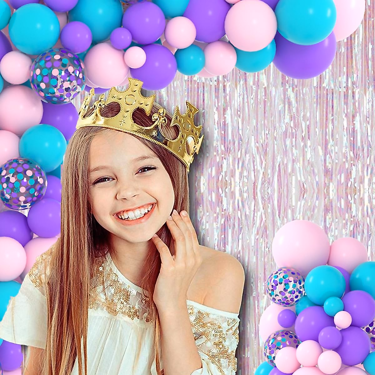 Teal Blue Pink Purple Balloon Arch Garland Kit - Aqua Turquoise Blue Balloons Pink Purple Balloons Baby Girl Birthday Balloons for Under the Sea Princess Birthday Baby Shower Party Decorations