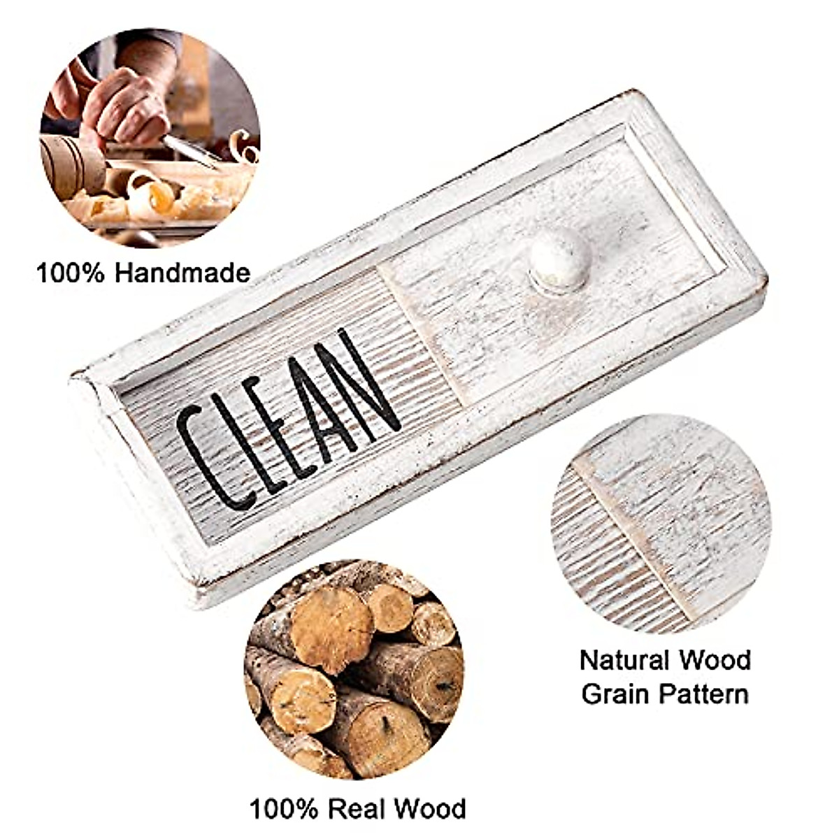 WOJOGO Dishwasher Magnet Clean Dirty Sign – Farmhouse Rustic Wood Clean Dirty Magnet Sign, Works for All Dishwashers, Dishwasher Accessories (White)