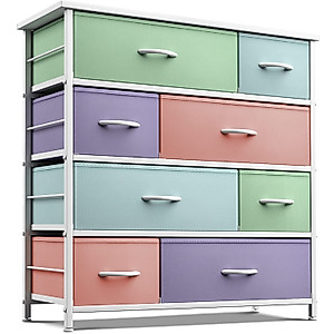 Sorbus Dresser with 8 Drawers - Furniture Storage Chest for Kid’s, Teens, Bedroom, Nursery, Playroom, Clothes, Toys - Steel Frame, Wood Top, Fabric Bins (Pastel)